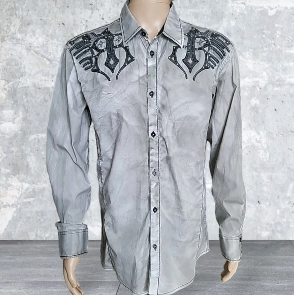 Roar | Shirts | Roar Buttonup Shirt Men Large Gray Embroidered Studded ...